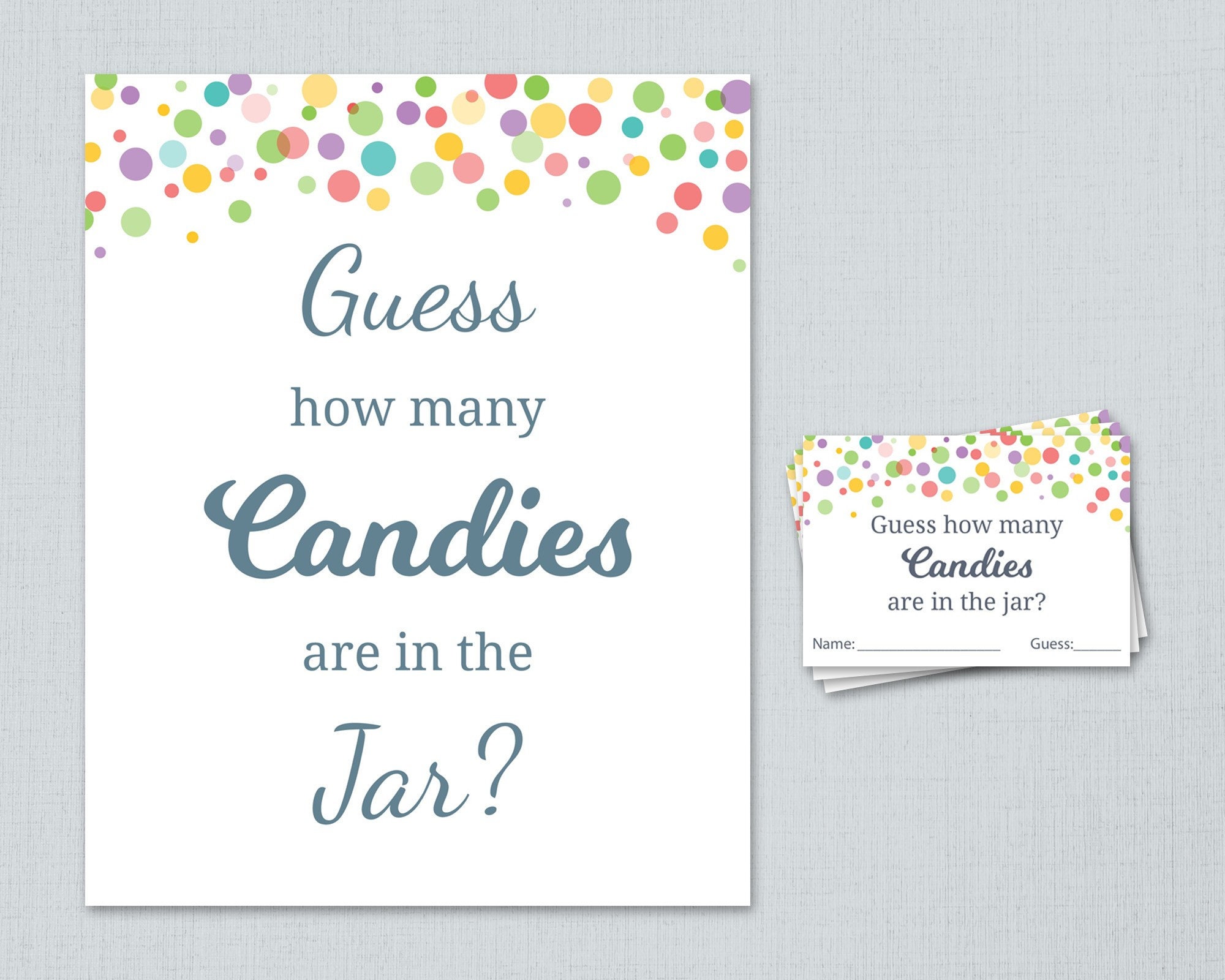 Rainbow Candy Guessing Game, Baby Shower Games Printable, Polka Dots ...