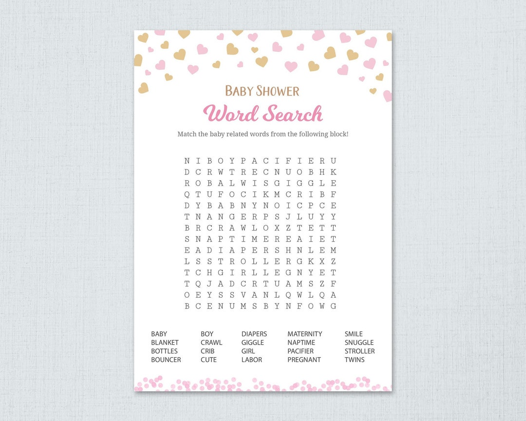 Baby Shower Word Search Game Printable With Answer Key, Pink Gold ...