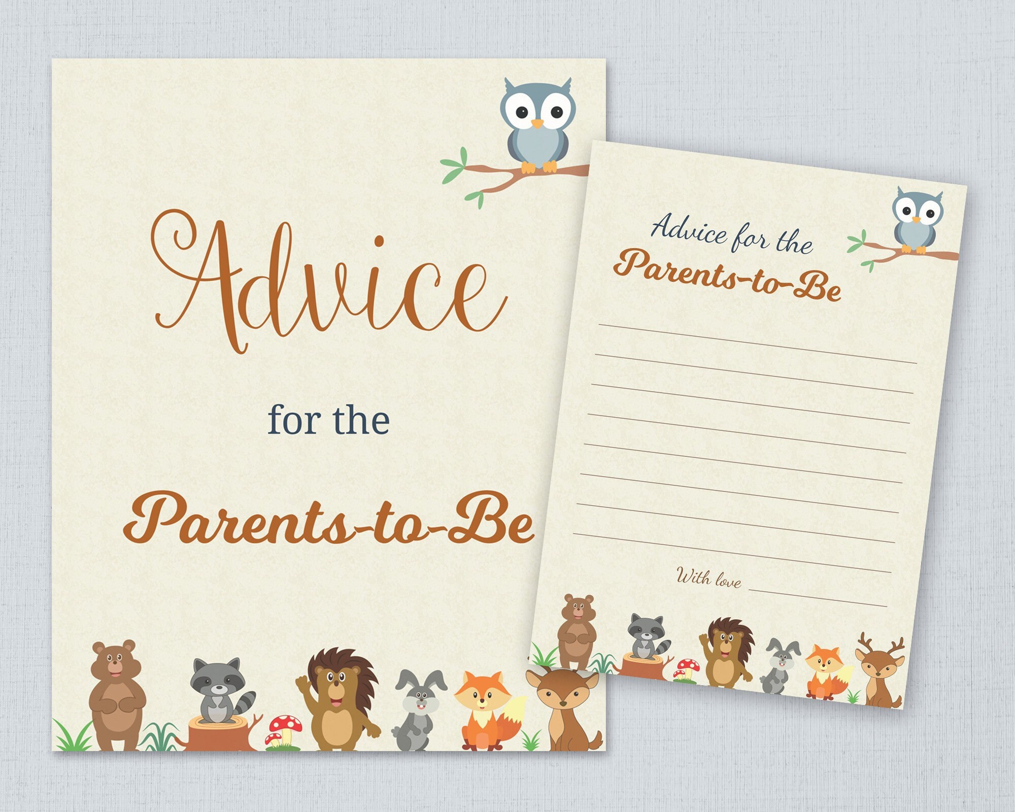 Advice for the Parents to Be Printable, Woodland Baby Shower Advice ...