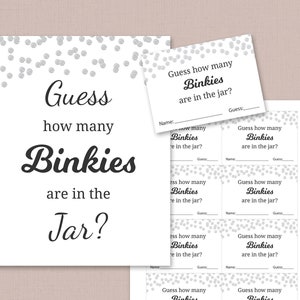 Binky Guessing Game, Baby Shower Games Printable, Silver, Binky, Guess ...