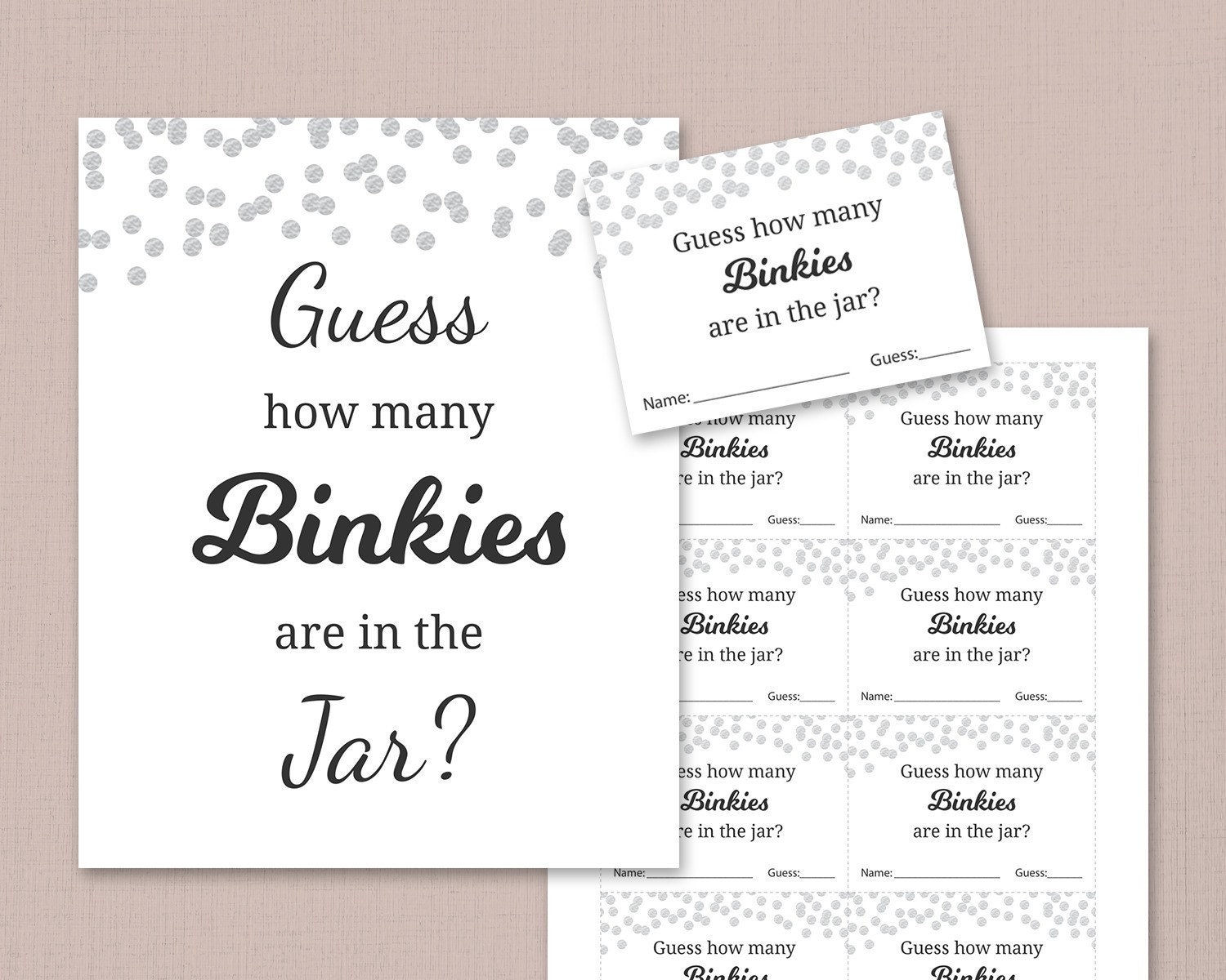 Binky Guessing Game, Baby Shower Games Printable, Silver, Binky, Guess ...