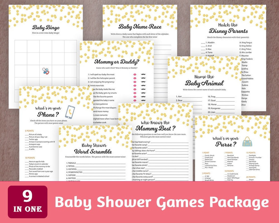 Baby Shower Games Package, Printable Party Games Bundle, Baby Shower ...