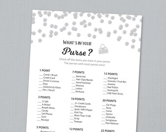Whats in Your Purse Baby Shower Games Printable Gold Polka | Etsy