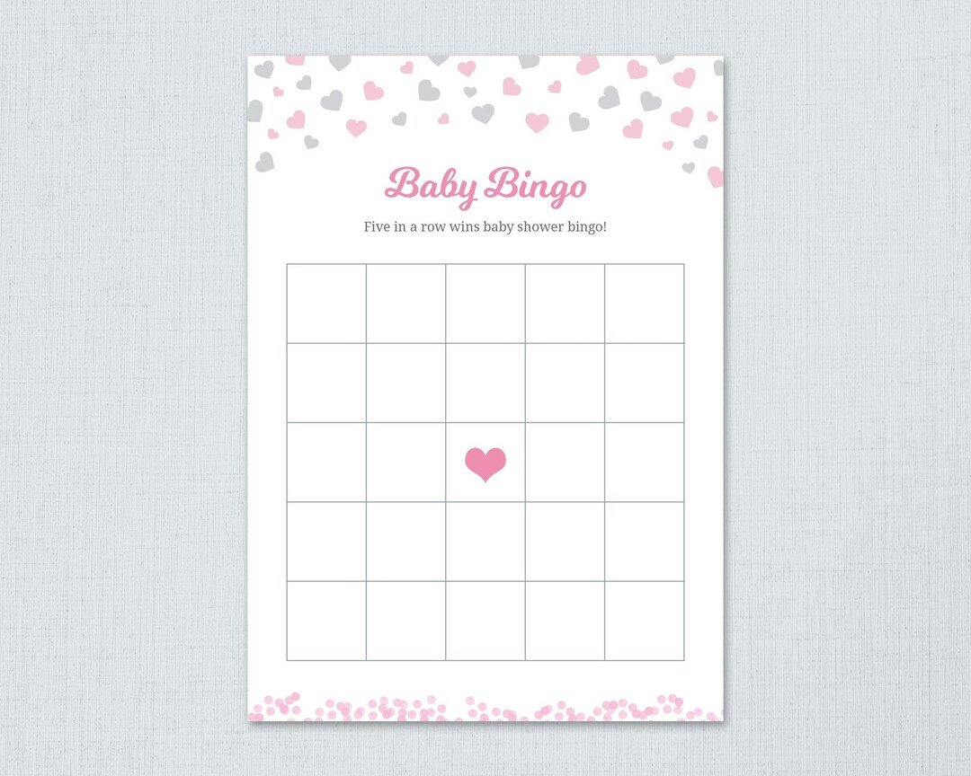 Empty Baby Bingo Game Printable, Girl Baby Shower Bingo Cards, Pink ...
