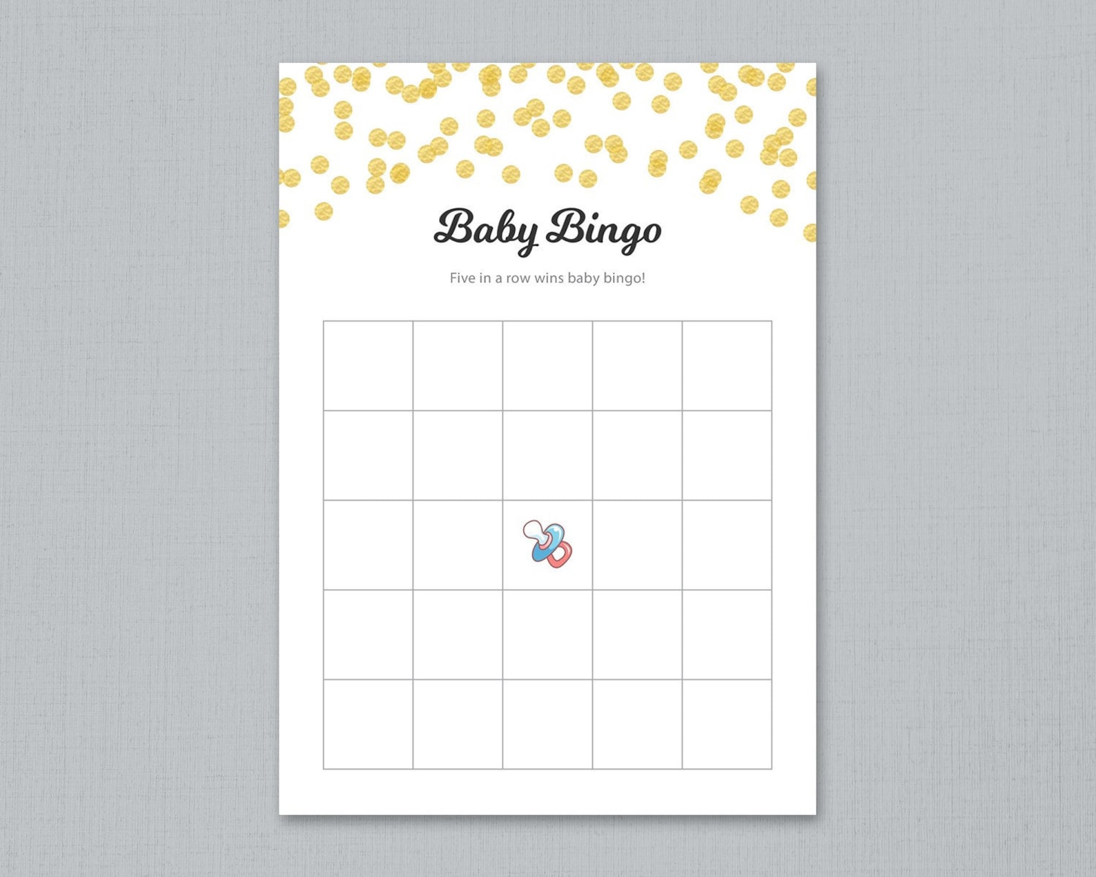 Blank Baby Bingo Game Cards Printable, Gold Confetti Baby Shower Bingo ...