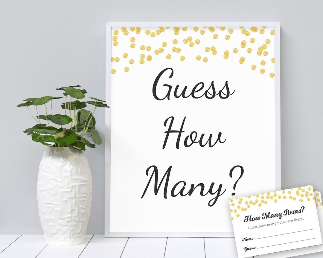 Items Guessing Game, Baby Shower Games Printable, Gold Confetti, Guess ...