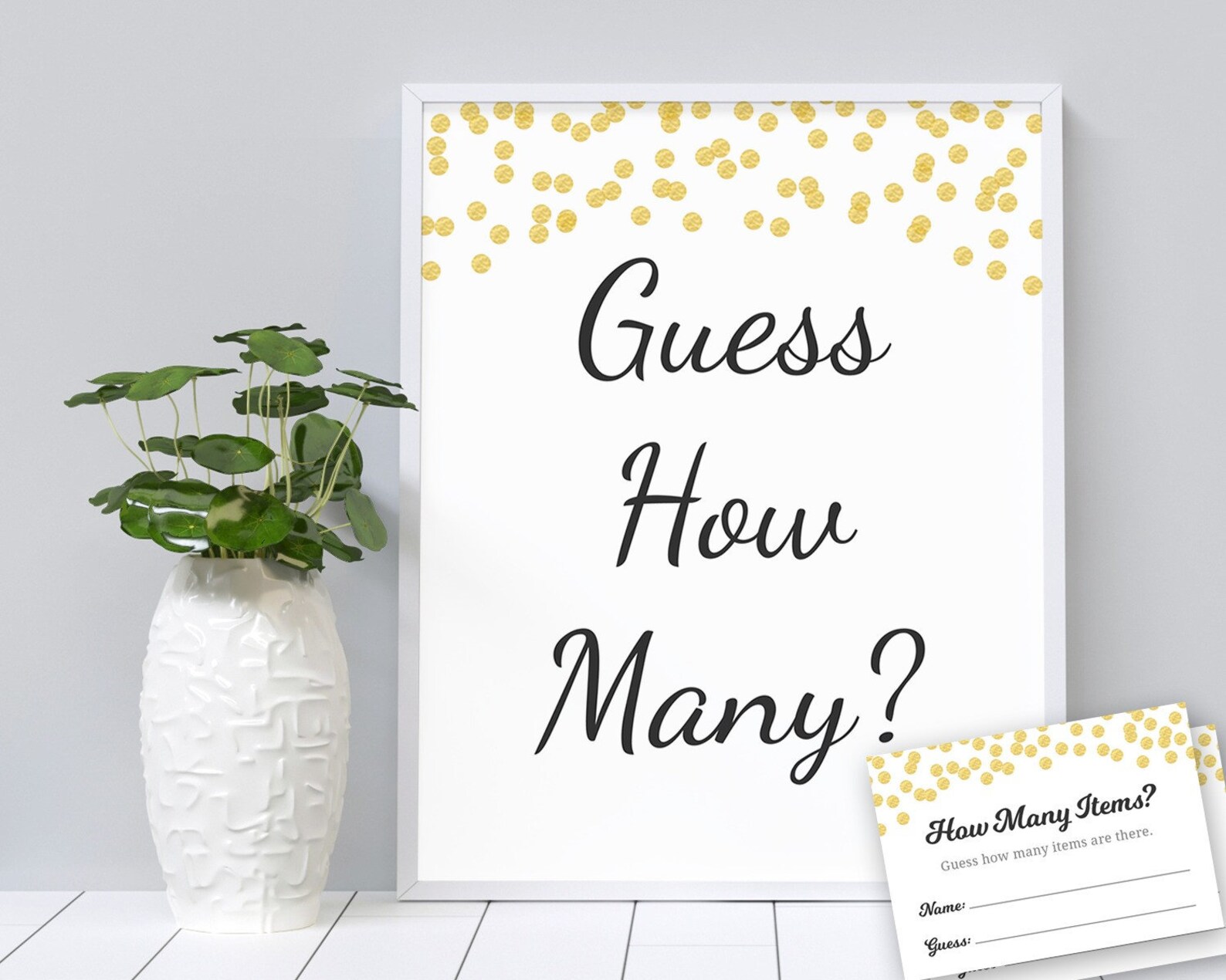 Items Guessing Game, Baby Shower Games Printable, Gold Confetti, Guess ...