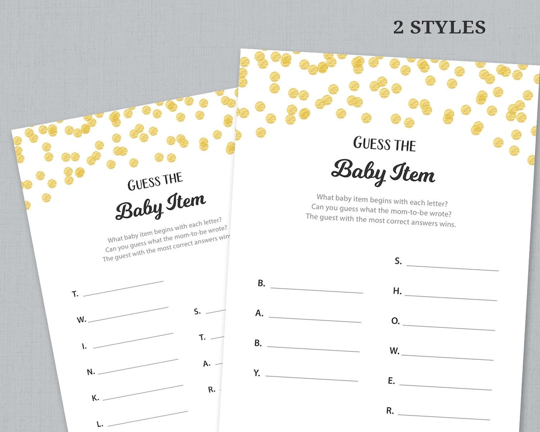 Guess the Baby Item, Gold Confetti Baby Shower Games Printable, What ...