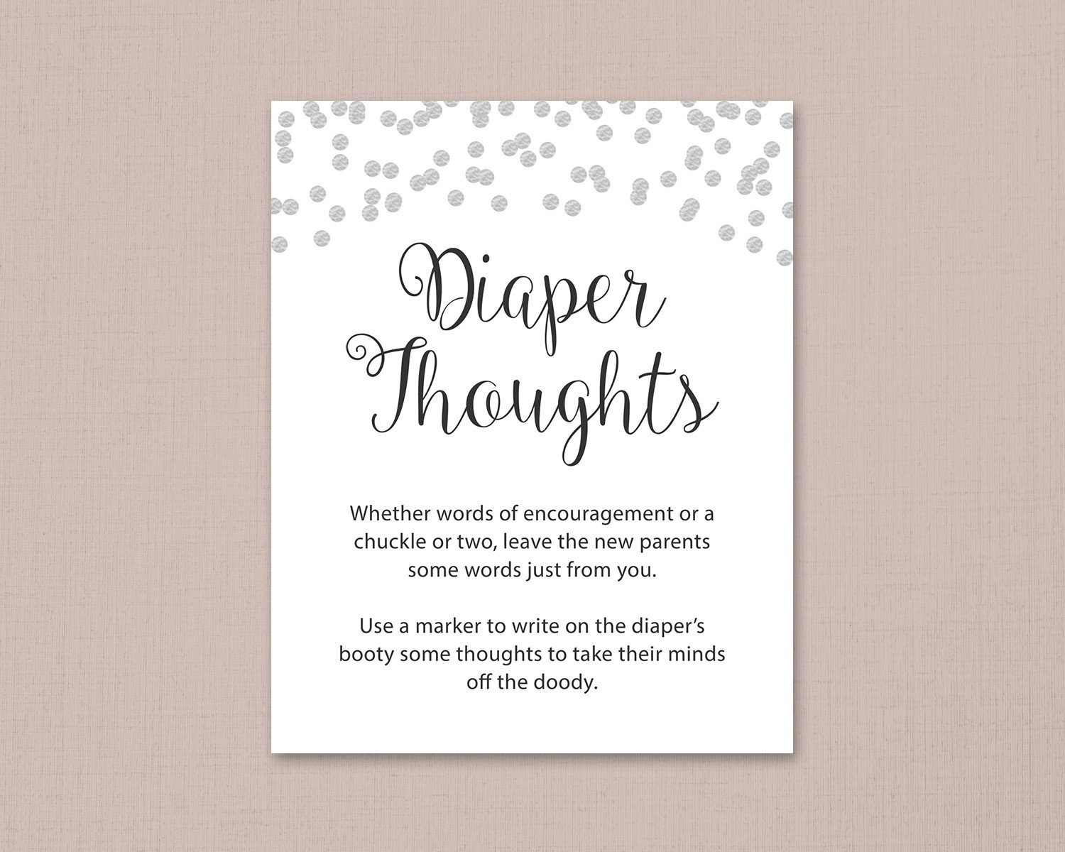 Diaper Thoughts Baby Shower Printable, Silver Confetti, Late Night ...