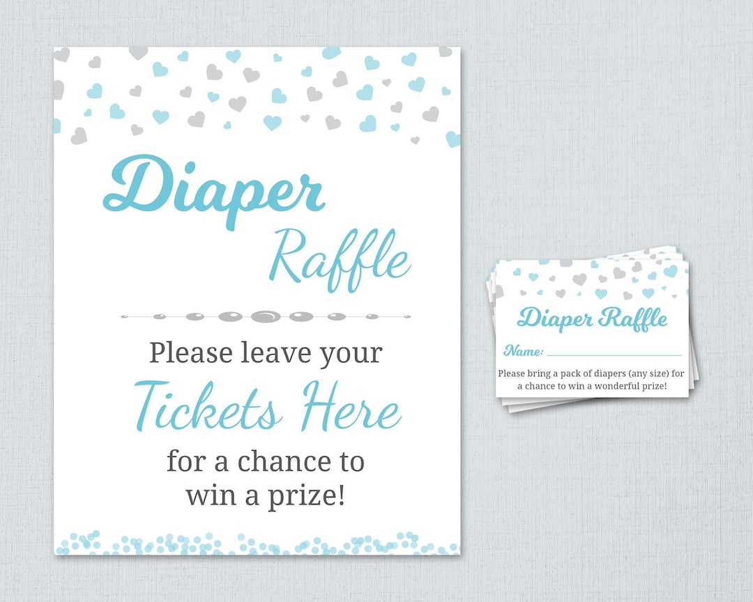 Boy Baby Shower Diaper Raffle Tickets & Sign Printable, Blue Grey ...