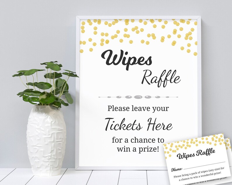 Baby Wipes Raffle Card & Tickets, Diaper Raffle Sign Printable, Gold ...