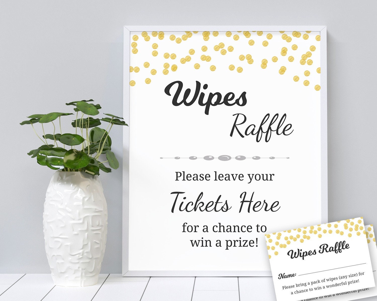 Baby Wipes Raffle Card & Tickets, Diaper Raffle Sign Printable, Gold ...