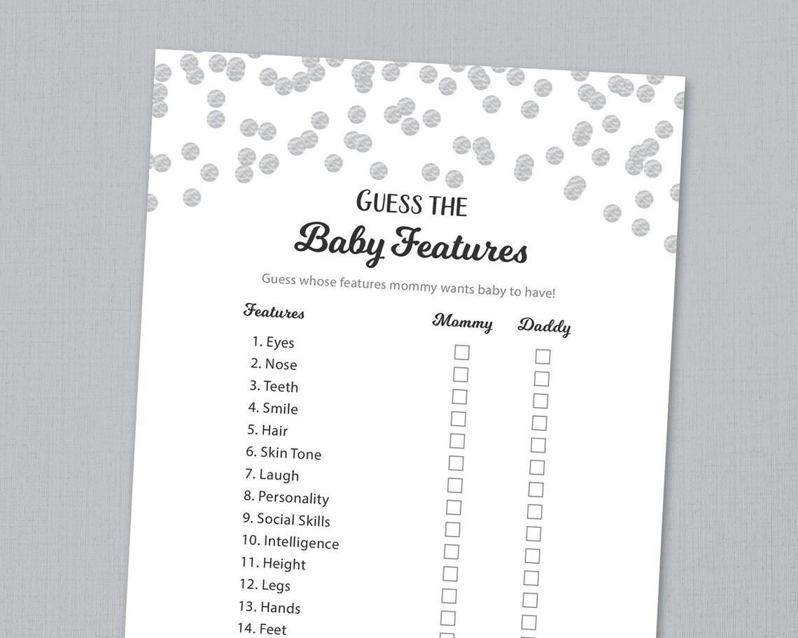 Guess the Baby Features Game Printable, Who Knows Mommy Best, Silver ...
