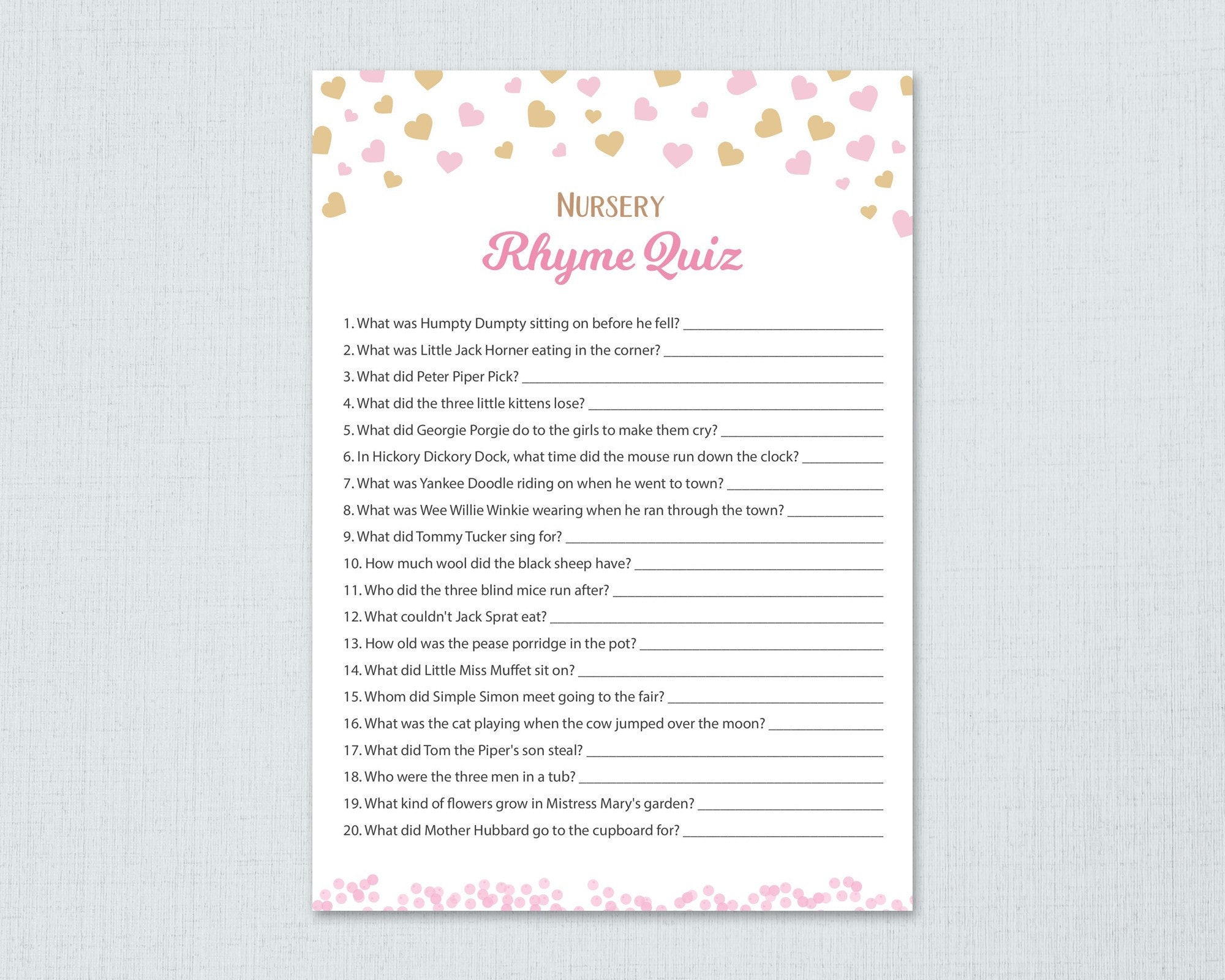 Party Supplies Paper & Party Supplies Baby Shower Nursery Rhyme Quiz ...