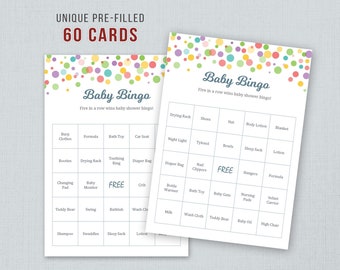 60 Baby Bingo Cards Printable Horse Prefilled Words Rainbow | Etsy