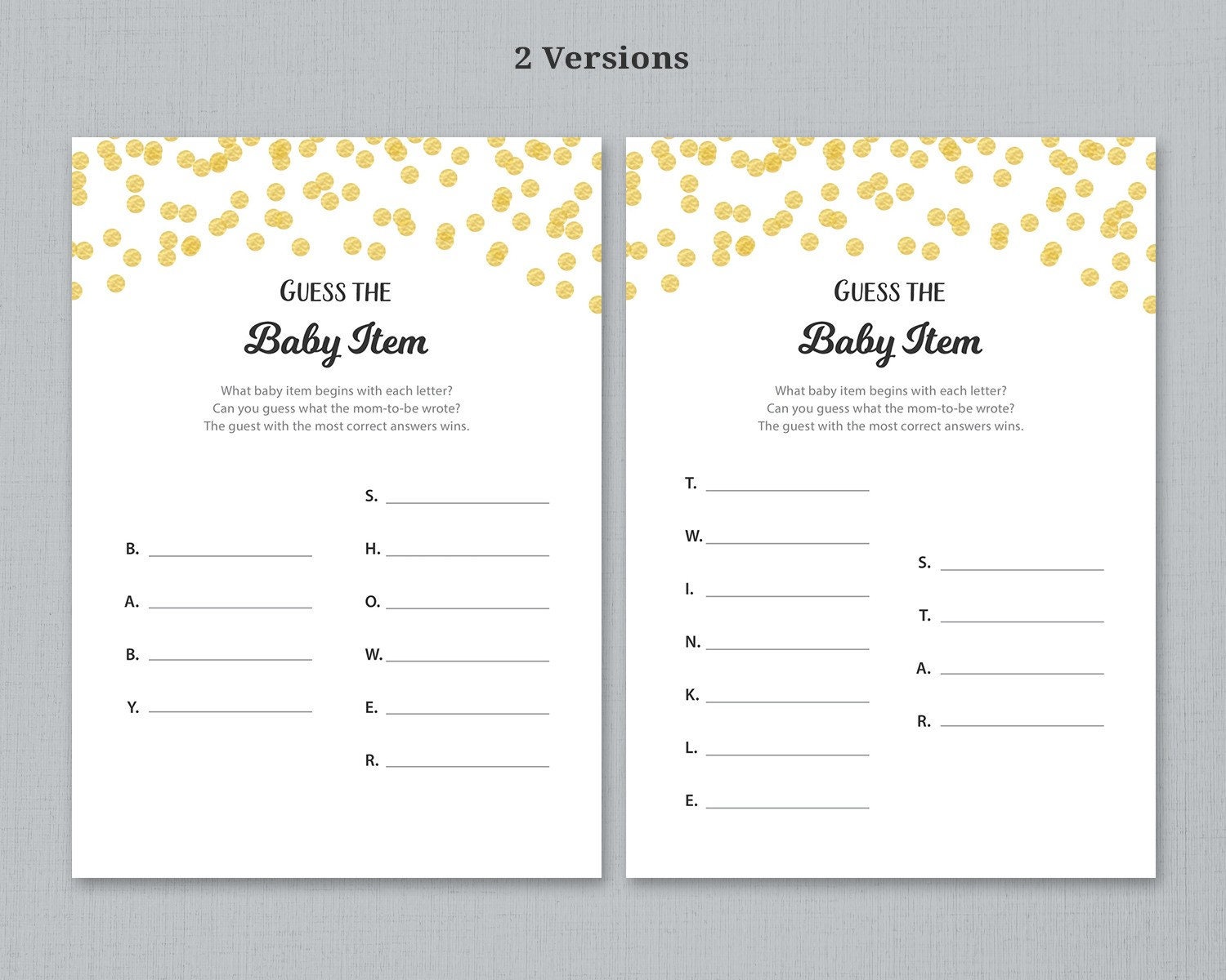 Guess the Baby Item, Gold Confetti Baby Shower Games Printable, What ...