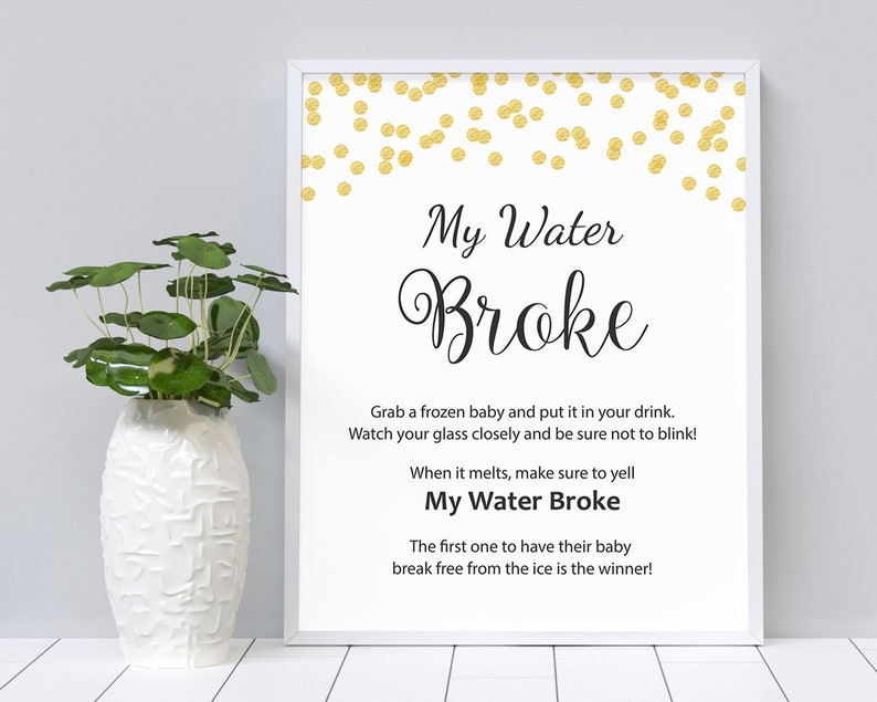 My Water Broke Game Sign Printable, Baby Shower Activity, Frozen Babies ...