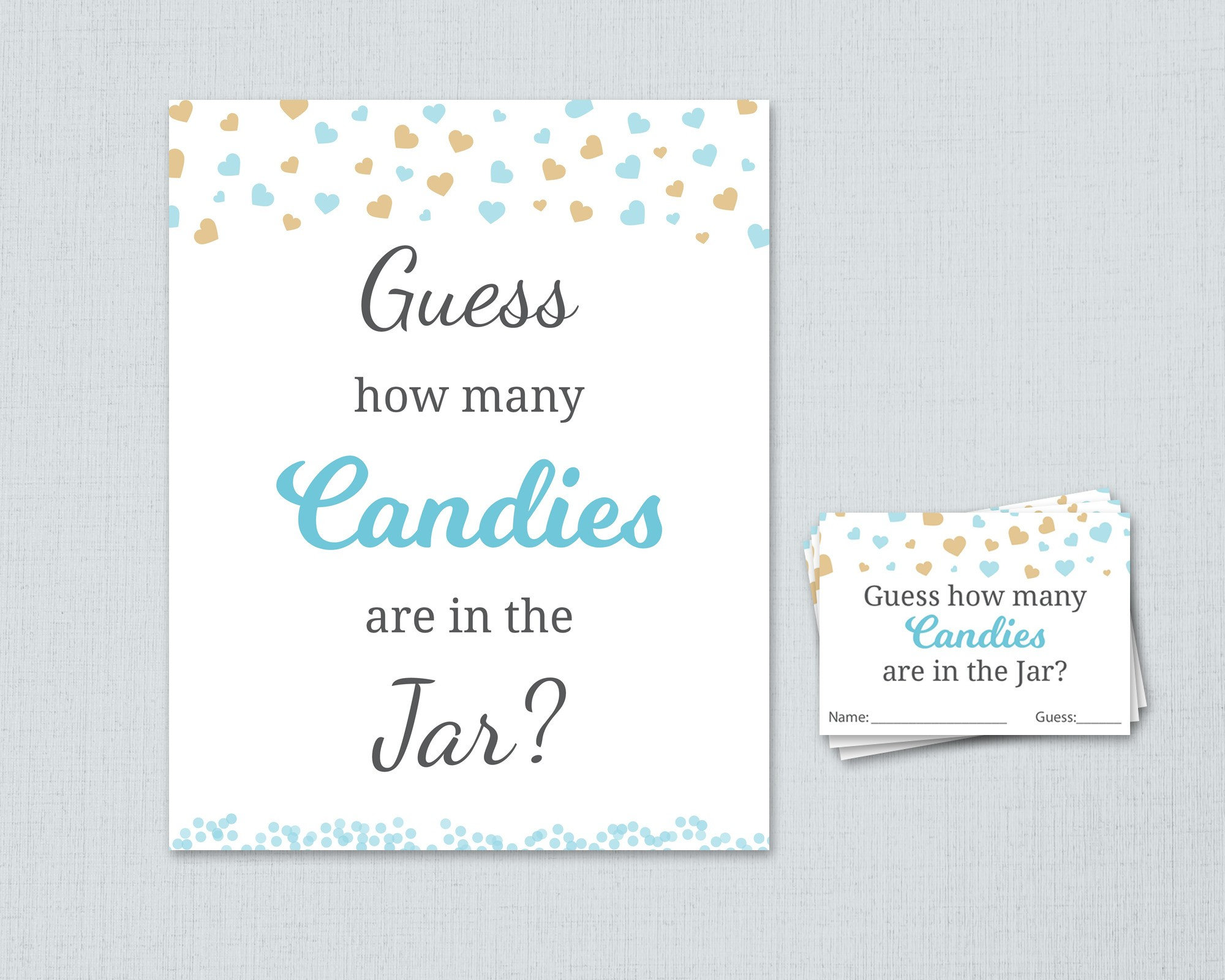 Candy Guessing Game, Boy Baby Shower Games Printable, Hearts Confetti ...