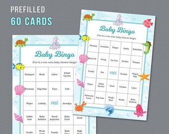60 Baby Bingo Cards Printable Prefilled Words Girl Baby