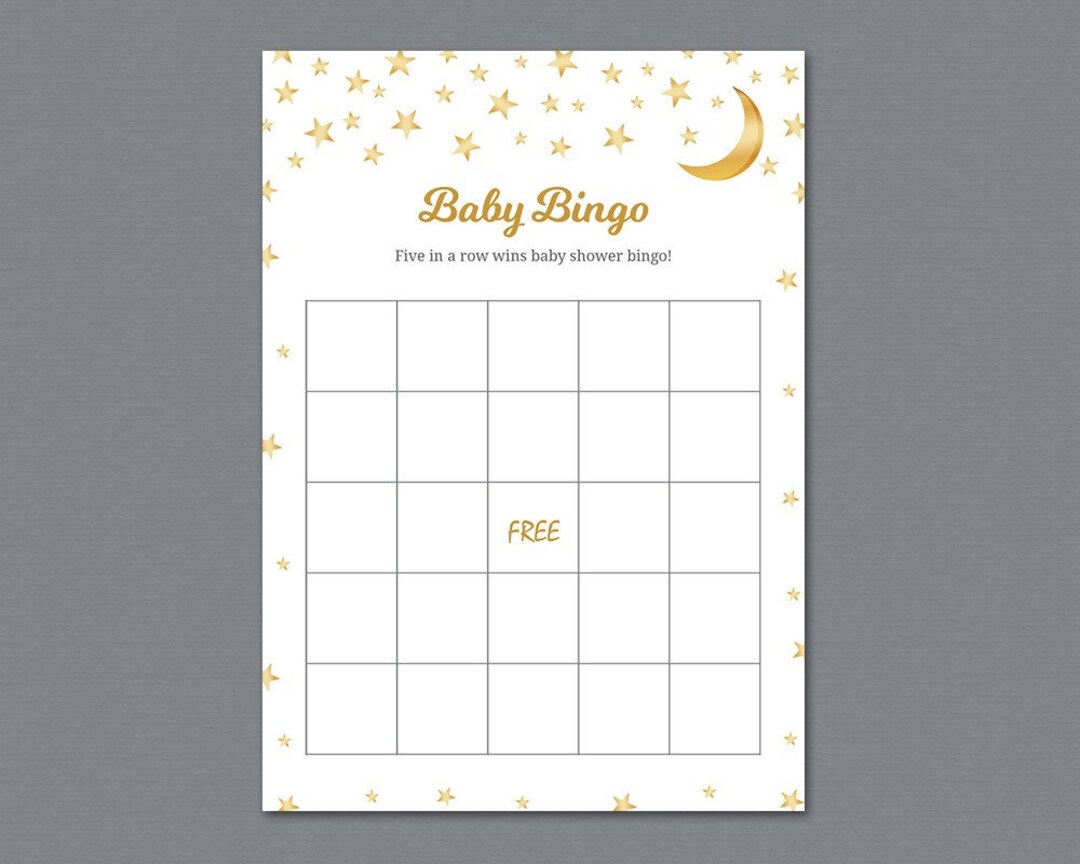 Moon and Stars Baby Bingo Game Printable, Gold Twinkle Twinkle Little ...