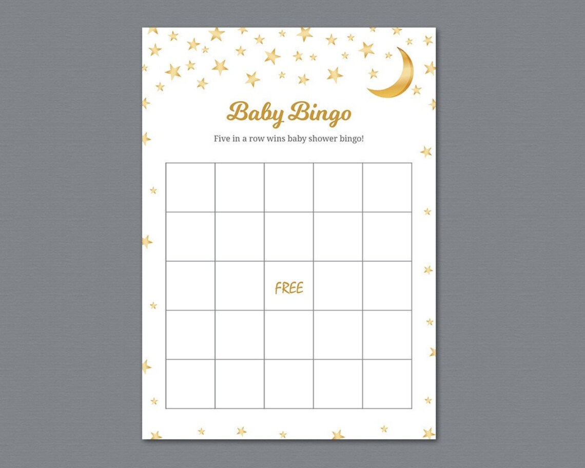 Moon and Stars Baby Bingo Game Printable, Gold Twinkle Twinkle Little ...