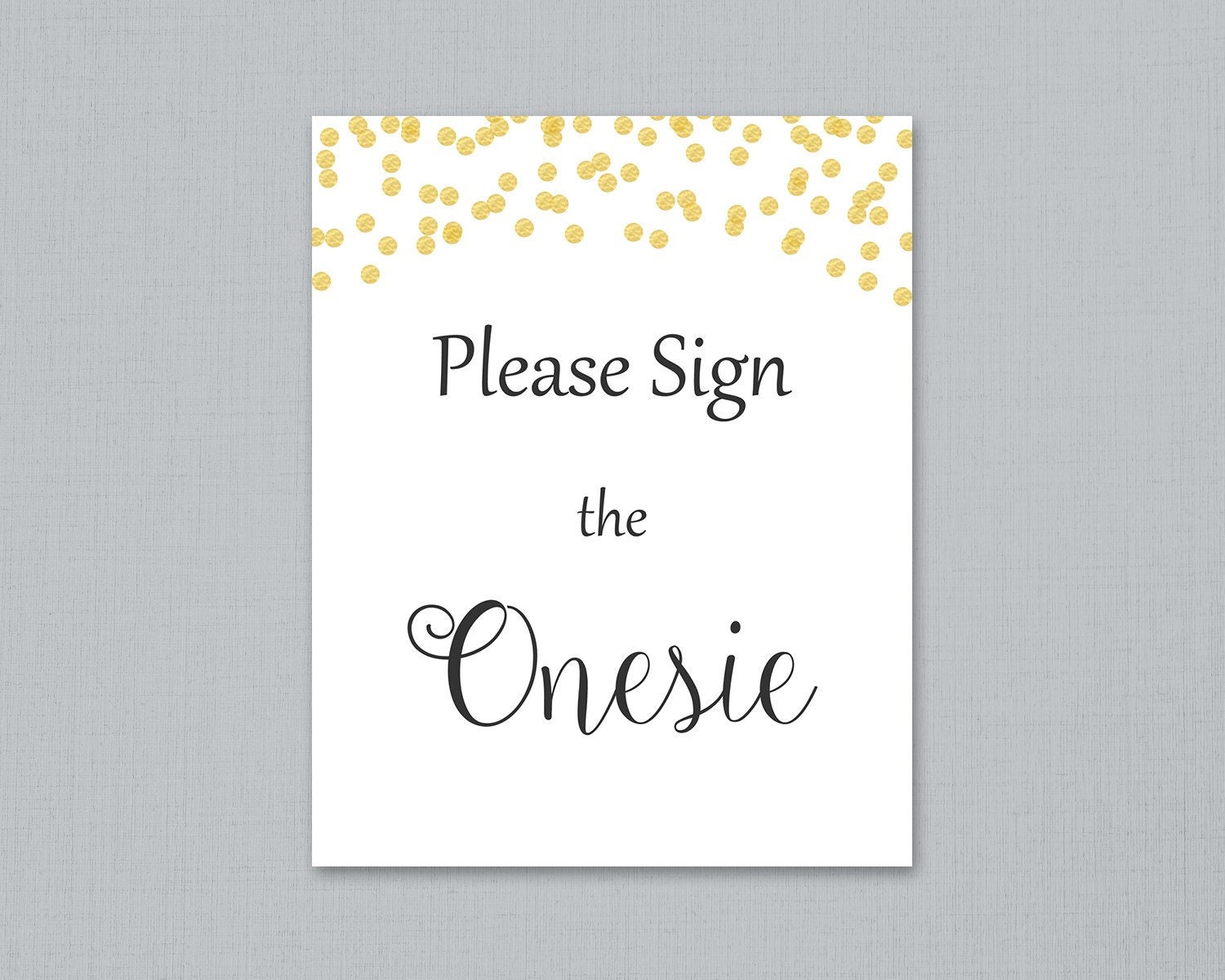 Please Sign the Onesie Printable, Baby Shower Games, Gold Confetti ...