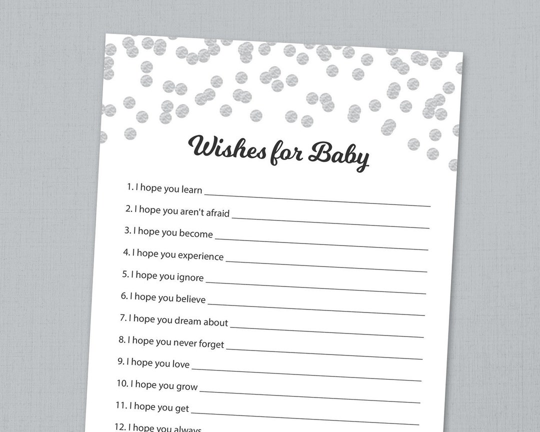 Wishes for Baby Game Printable, Baby Shower Wishes, Silver Confetti ...