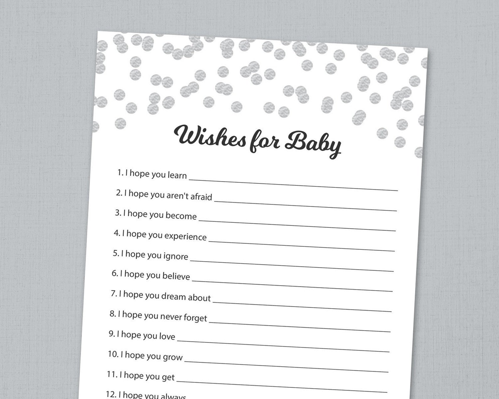 Wishes for Baby Game Printable, Baby Shower Wishes, Silver Confetti ...