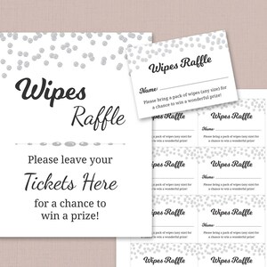 Baby Wipes Raffle Card & Tickets, Diaper Raffle Sign Printable, Silver ...