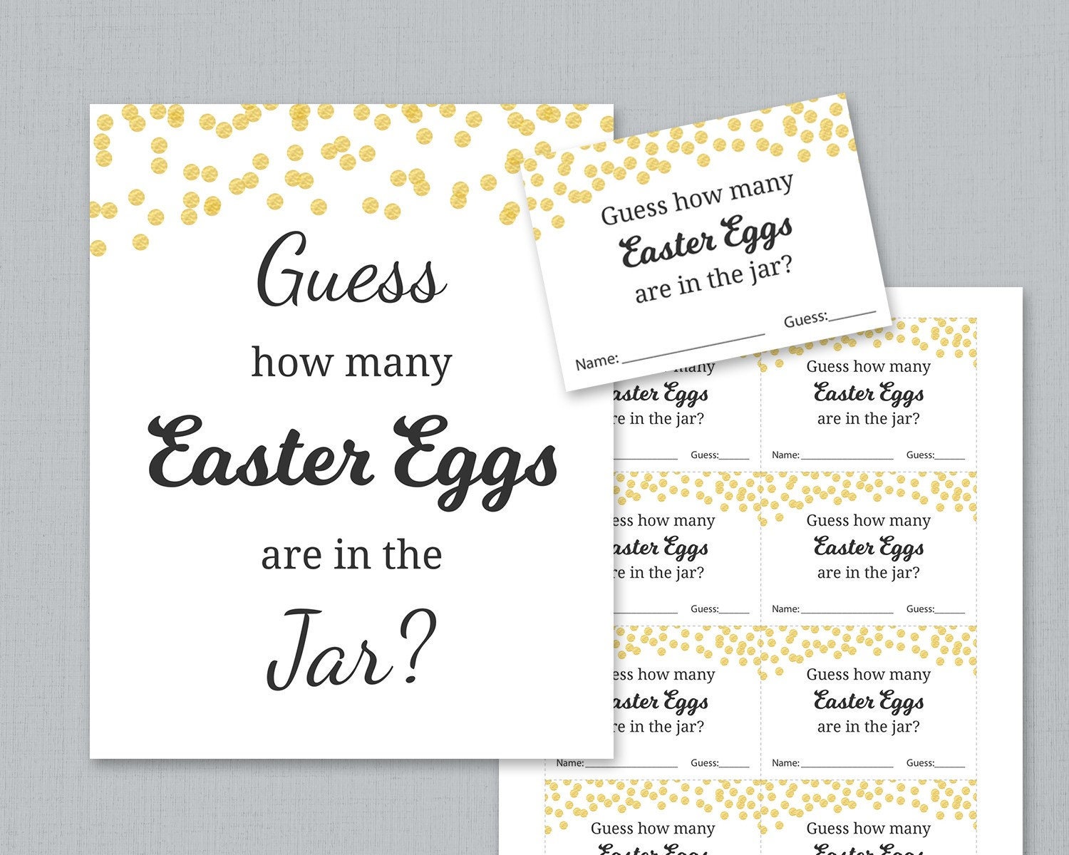 Easter Eggs Guessing Game, Baby Shower Games Printable, Gold Confetti ...