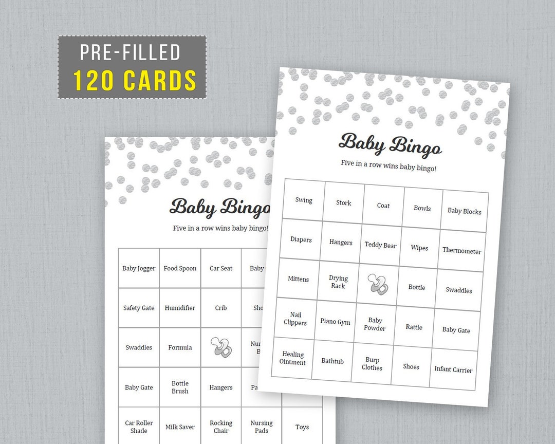 120 Prefilled and Unique Baby Bingo Cards Printable, Pre-filled Words ...
