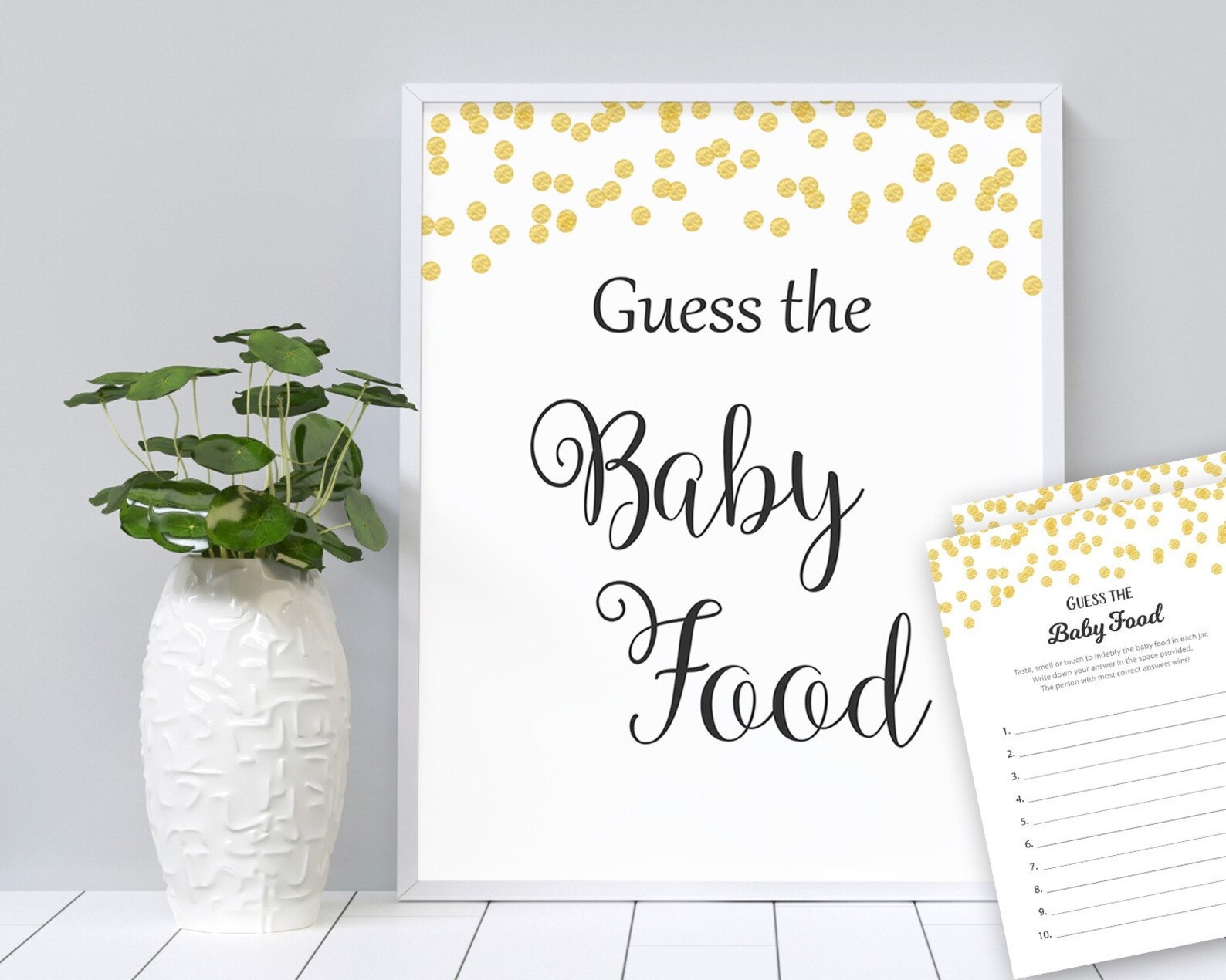 Guess the Baby Food Game Printable, Baby Food Game, Gold Confetti, Food ...