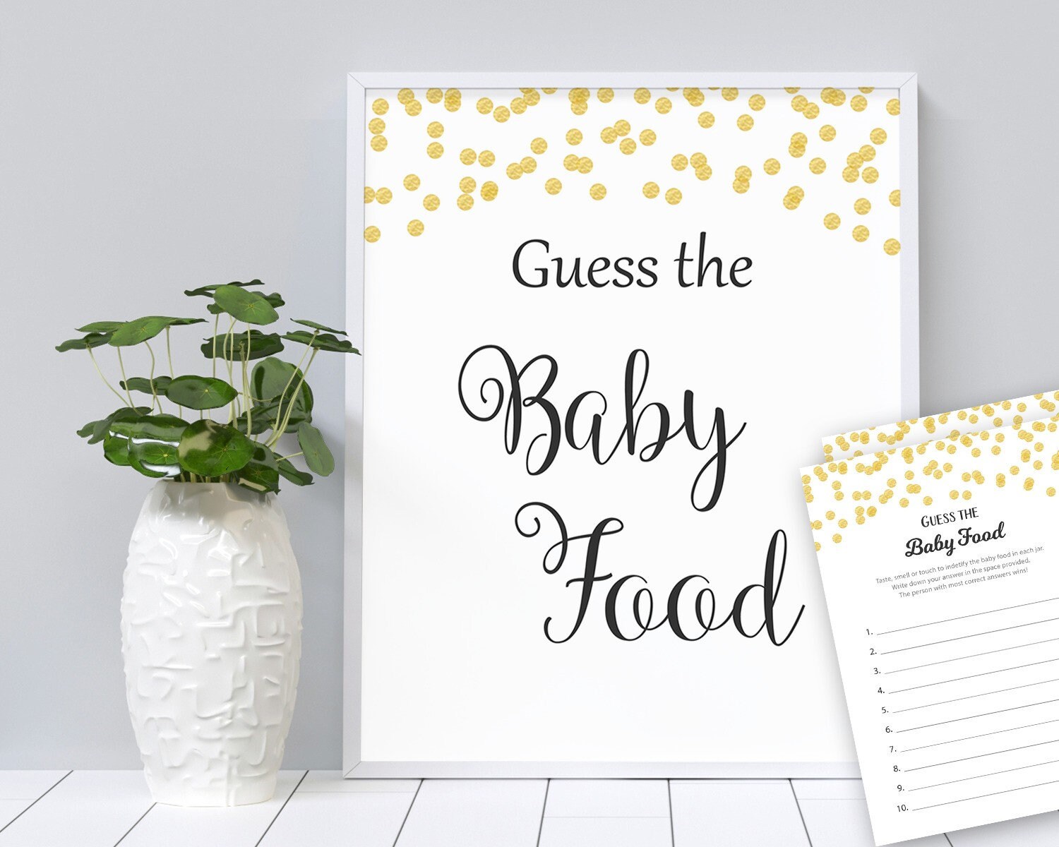 Guess the Baby Food Game Printable, Baby Food Game, Gold Confetti, Food ...