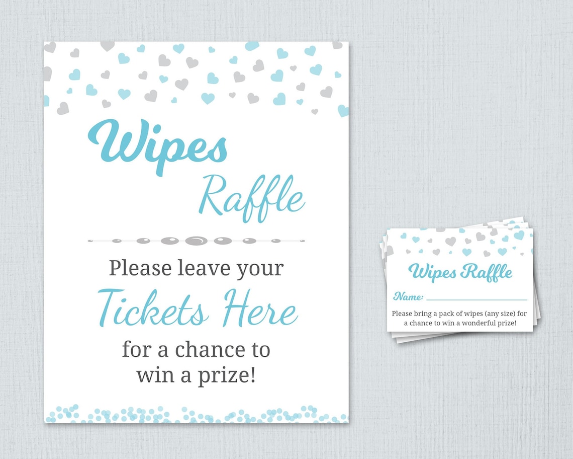 Baby Wipes Raffle Card & Tickets, Diaper Raffle Sign Printable, Grey ...