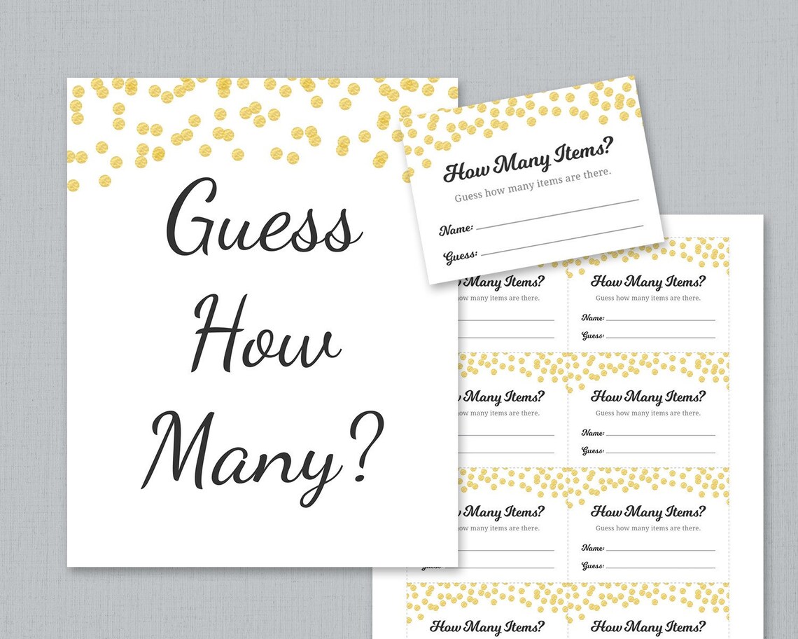 Items Guessing Game, Baby Shower Games Printable, Gold Confetti, Guess ...