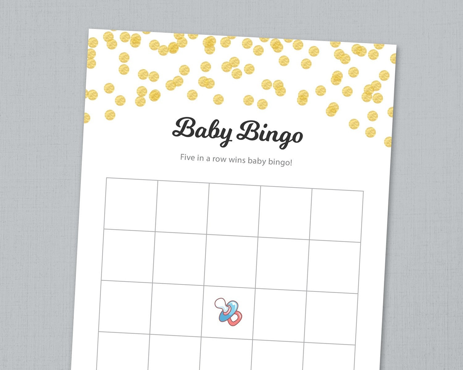 Blank Baby Bingo Game Cards Printable, Gold Confetti Baby Shower Bingo ...