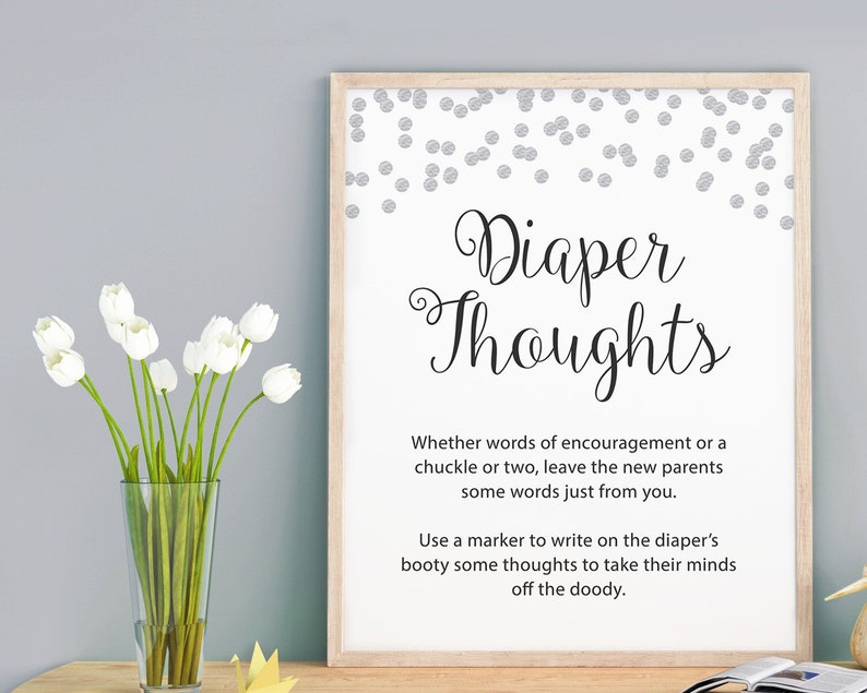 Diaper Thoughts Baby Shower Printable, Silver Confetti, Late Night ...