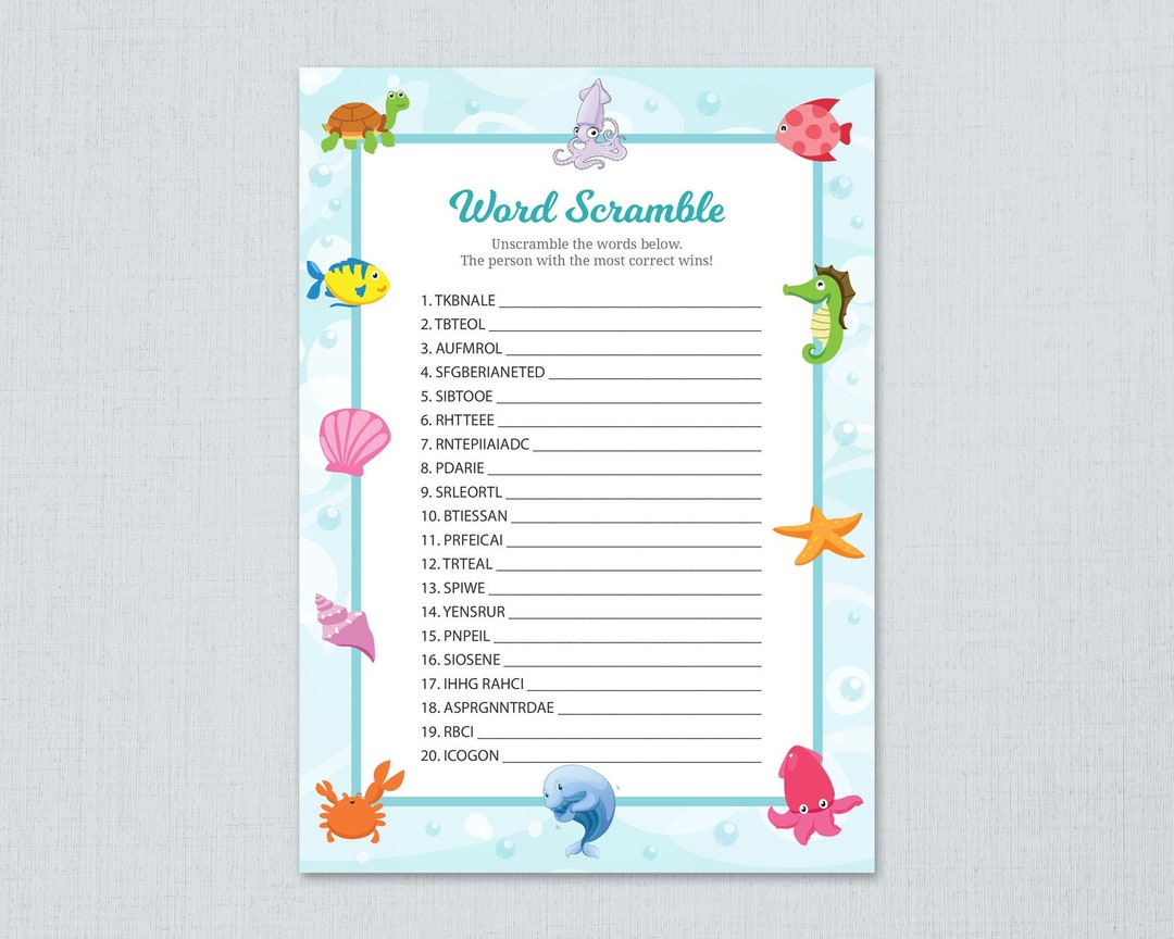 Baby Shower Word Scramble Game Printable, Instant Download, Ocean ...