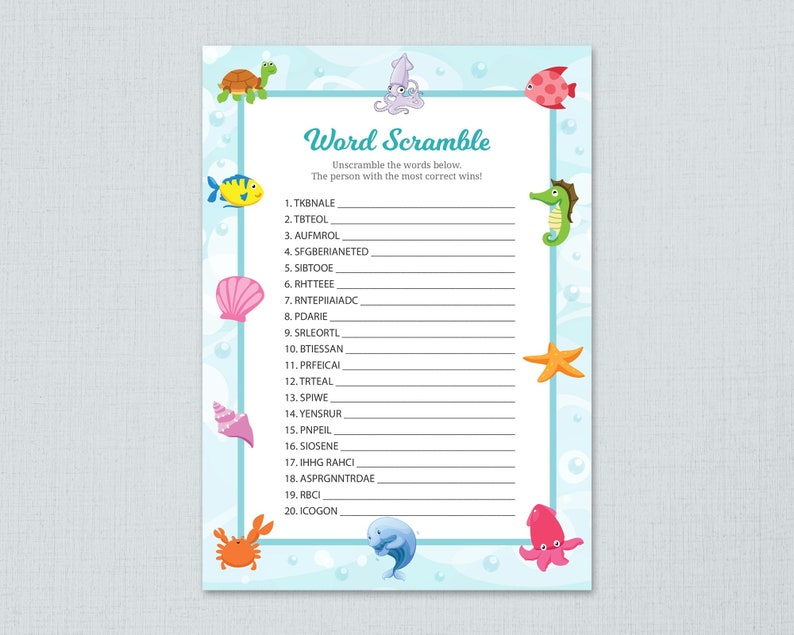 Baby Shower Word Scramble Game Printable, Instant Download, Ocean ...