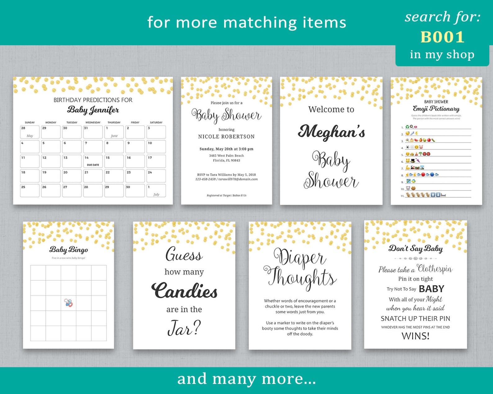 Pregnancy Candy Match Game Printable, How Sweet It Is, Gold Confetti ...