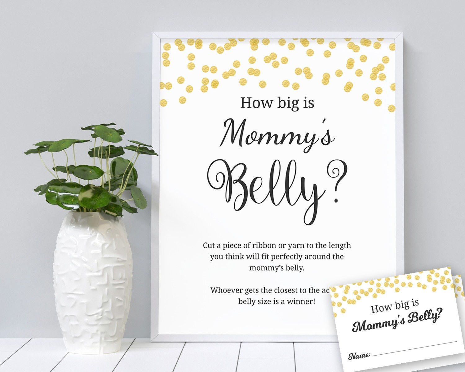 How Big is Mommy's Belly Printable, Gold Confetti Baby Shower Games ...