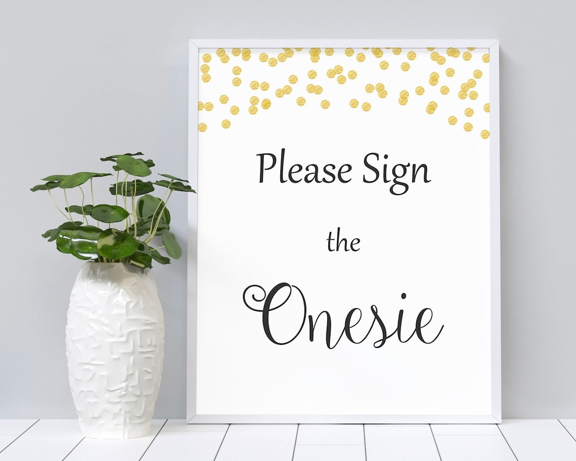 Please Sign the Onesie Printable, Baby Shower Games, Gold Confetti ...