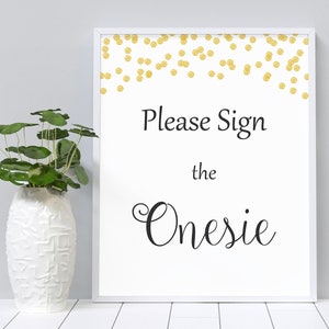 Please Sign the Onesie Printable, Baby Shower Games, Gold Confetti ...