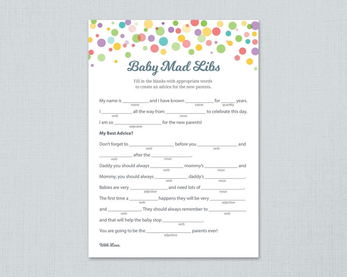 Rainbow Mad Libs Baby Shower Games Printable, Baby Shower Activity, Mad ...