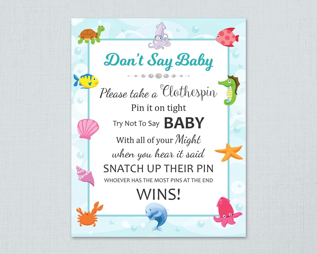 Don't Say Baby Game Printable, Dont Say Baby Sign, Under the Sea Theme ...