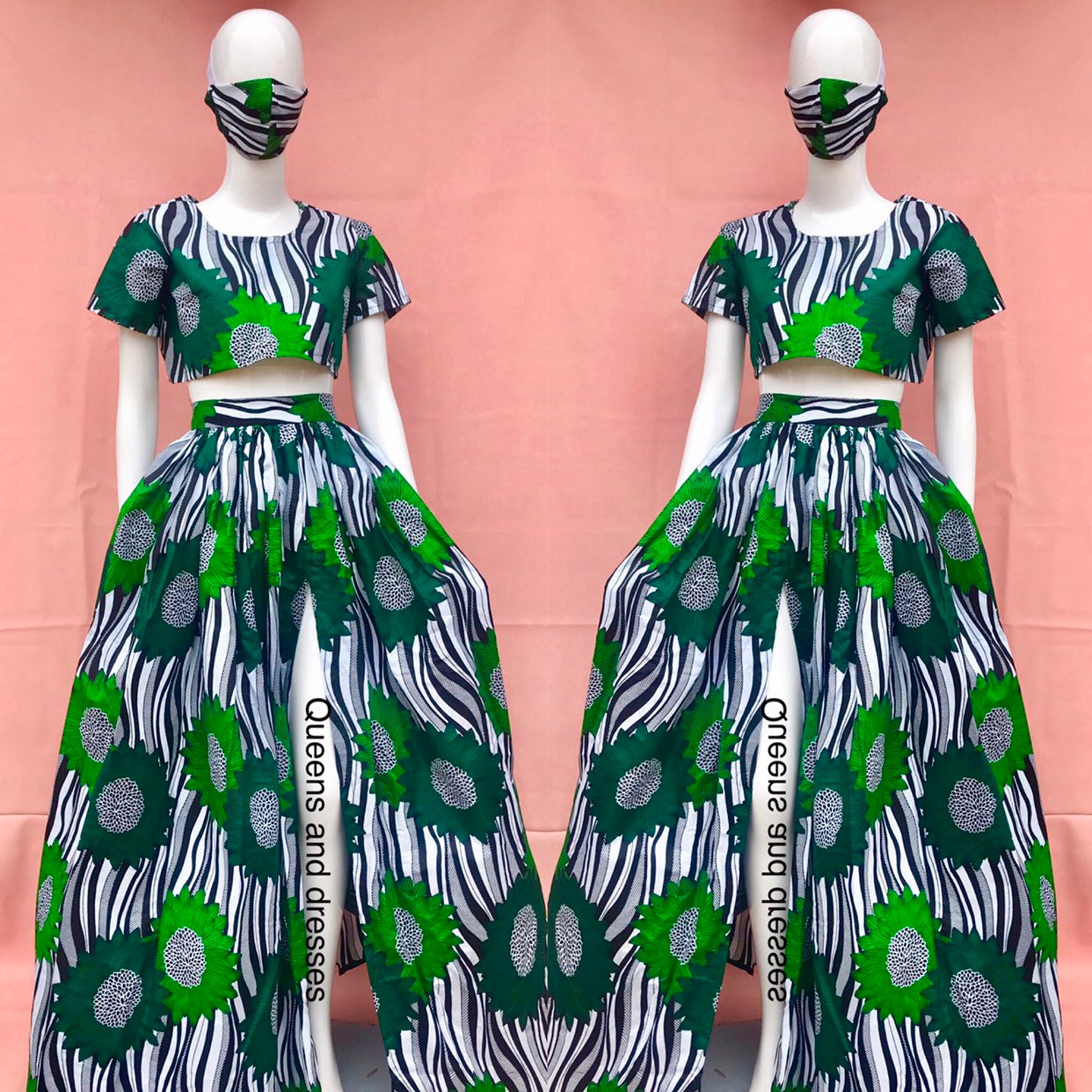 Crop Top and Maxi Skirt Pair With Matching Face Mask Ankara - Etsy