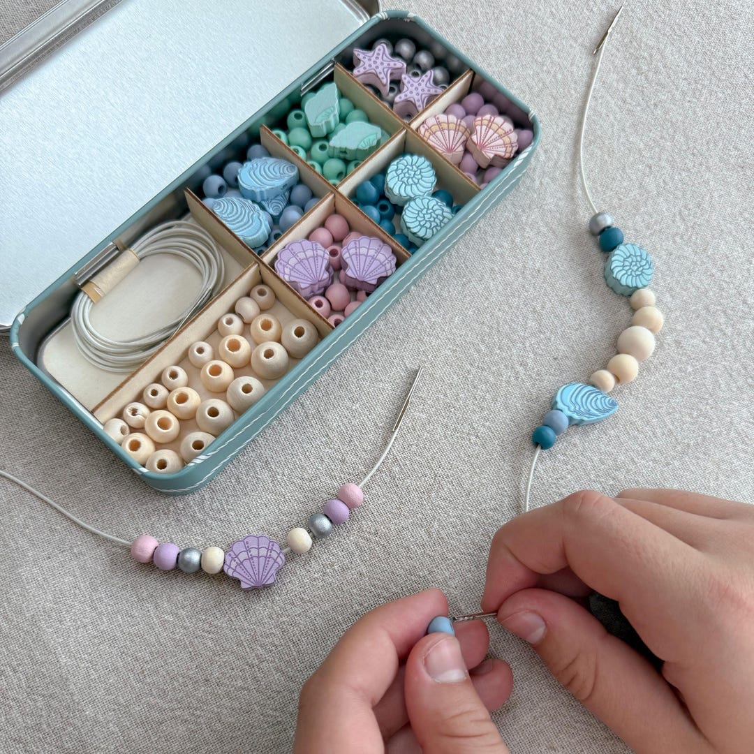 Seashell Beading Kit | Wooden Bracelet Craft Activity for Kids & Adults ...
