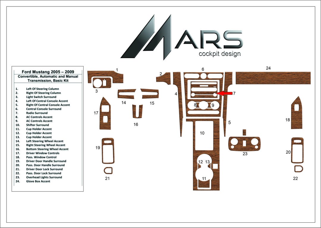 Wood Look Dash Trim Kit for Ford Mustang 2005-2009 Auto Interior Panel ...