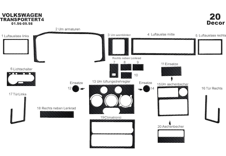 VOLKSWAGEN TRANSPORTER T4 Dash Trim Kit 1996-1998 - Etsy