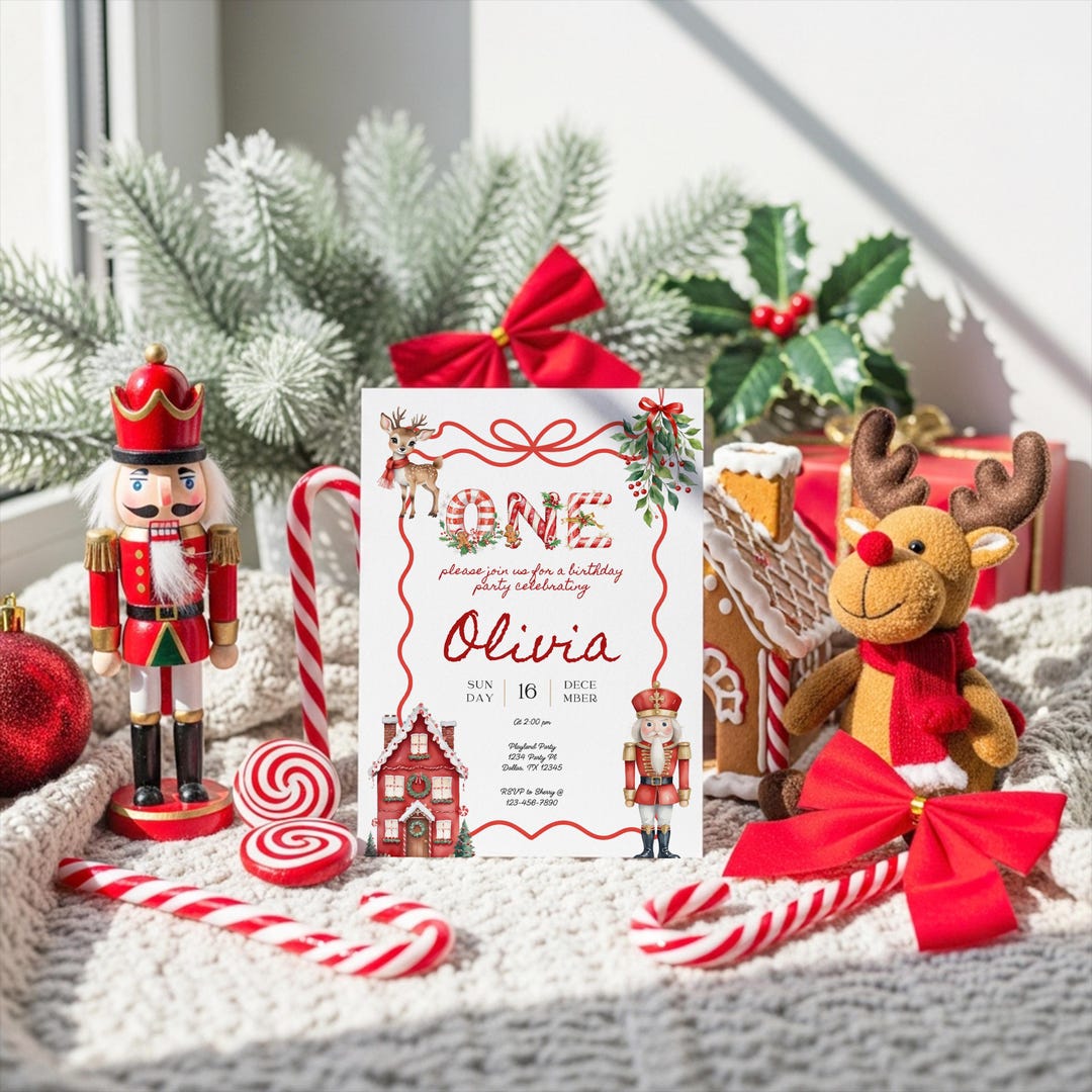 Christmas First Birthday Invitation Editable Template: Nutcracker ...